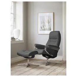 Relaxsessel stressless "Sunrise", grau (grau batick), B:79cm H:103cm T:73cm, Leder BATICK: BATICK ist ein leicht korrigiertes, durchgef&auml;rbtes und genarbtes M&ouml;belleder, bei dem die meisten Unebenheiten und Spuren in der Regel entfernt wurden., Sessel, Relaxsessel, mit Cross Base, Gr&ouml;&szlig;e S, M & L, Holzakzent Schwarz