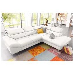 Polstergarnitur COTTA "Driver L-Form", weiß (altweiß,), B:256cm, Sitzmöbel-Sets, Set bestehend aus: Ecksofa mit Kopfteilverstellung & Hocker