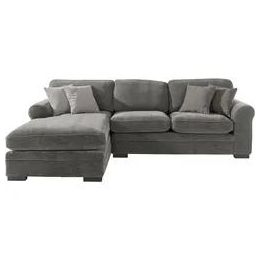 Ecksofa Home Affaire "Broughton L-Form", grau (hellgrau), B:279cm H:92cm T:178cm, 100% Polyester, Sofas, weicher Sitzkomfort, incl. 4 Zierkissen, Keder