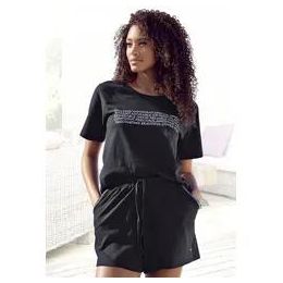 Shorty Kangaroos, Damen, Gr. 32/34, schwarz, Single Jersey, Obermaterial: 100% Baumwolle, bedruckt, bequem kurz, Rundhals, Raglan&auml;rmel, Homewear-Sets Shorty, mit Slogan-Frontdruck
