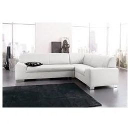 Ecksofa DOMO collection "Alisson, zeitlose Optik, flache Armlehnen, L-Form", weiß, B:249cm H:75cm T:181cm, Microfaser aus 100% Polyester;Softlux, das pflegeleichte Kunstleder aus 80% PVC, 18% Polyester und 2% Polyurethan;Strukturstoff aus 90% Polyester und 10% Polyacryl, Sofas, fester Sitzkomfort, wahlweise mit Bettfunktion