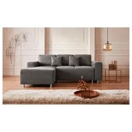 Ecksofa Home Affaire "Györ", grau (anthrazit), B:235cm H:88cm T:160cm, Microfaser (100% Polyester);Luxus-Microfaser Lederoptik (100% Polyester);Struktur (100% Polyester);Samtoptik (100% Polyester);Struktur weich (100% Polyester), Sofas, L-Form, wahlweise mit Bettfunktion und Bettkasten incl. 2 Zierkissen