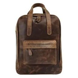 Laptoprucksack BAGAN, Gr. B/H/T: 40cm x 30cm x 10cm, onesize, braun, Leder, Rindsleder, Retro, Rucks&auml;cke Laptoprucksack, echt Leder