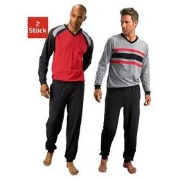 Pyjama Le Jogger, Herren, Gr. 56/58 (XL), schwarz (rot, schwarz, grau, schwarz), Jersey, Obermaterial: 100% Baumwolle, unifarben, Basic, lang, V-Ausschnitt, angesetztes B&uuml;ndchen, Homewear-Sets Pyjama, Schlafanzug in langer Form
