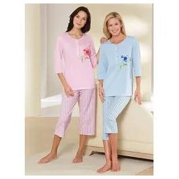 Schlafanzug Ascafa, Damen, Gr. 40/42, bunt (ros&eacute;, bleu), 100% Baumwolle, Homewear-Sets Schlafanzug