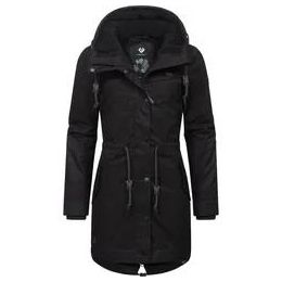 Winterjacke Ragwear "YM-Canny", Damen, Gr. S (36), schwarz, Au&szlig;enmaterial: 65% Polyester, 35% Baumwolle. Innenfutter: 100% Polyester. Wattierung: 100% Polyester, tailliert Po-bedeckend, verstellbar Rippstrickb&uuml;ndchen mit Druckkn&ouml;pfen,verstellbar, Jacken Winterjacke, stylischer Damen Kurzmantel Parka mit Kapuze