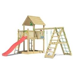 Spielturm Jungle Gym "Majesty", rot, Spieltürme, KinderB:435cm H:349cm T:452cm, Holzwerkstoff, Spielanlage mit Schaukel, Kletterbock und Rutsche mit Wasseranschluss, B:435cm H:349cm T:452cm