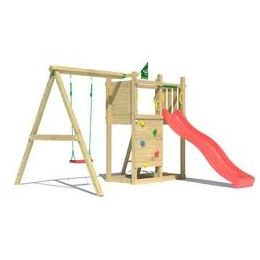 Spielturm Jungle Gym "Deck", rot, Spieltürme, KinderB:296cm H:232cm T:342cm, Holzwerkstoff, Spielanlage mit Schaukel und Rutsche mit Wasseranschluss, B:296cm H:232cm T:342cm