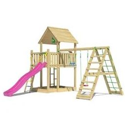 Spielturm Jungle Gym "Majesty", pink (fuchsia), Spieltürme, KinderB:435cm H:349cm T:452cm, Holzwerkstoff, Spielanlage mit Schaukel, Kletterbock und Rutsche mit Wasseranschluss, B:435cm H:349cm T:452cm
