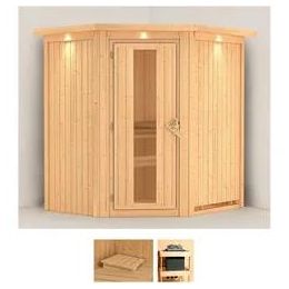 Sauna Karibu "Tomke", beige (naturbelassen), ohne Ofen, (ohne Ofen), Saunen, ohne Ofen