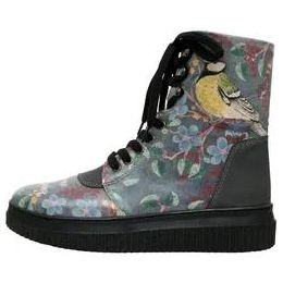 Schn&uuml;rboots DOGO "Future High Top Boots Mon Cher Damen Stiefeletten", Damen, Gr. 39, Normalschaft, bunt (blau, gelb), Lederimitat, Schuhe Schn&uuml;rboots, Handgefertigt