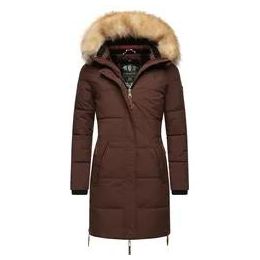 Wintermantel Navahoo "Halina", Damen, Gr. XS (34), braun, Oberstoff: 100% Polyester, Futter: 100% Polyester, Wattierung: 100% Polyester, Ärmelfutter: 100% Polyester, Kunstpelz: 90% Polyacryl, 10% Polyester, tailliert ca. Mitte Oberschenkel, Ärmel ohne Ärmelschlitz Rippstrickbündchen, Mäntel, modischer Damen Winter Steppmantel mit Kapuze