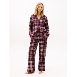 Tommy Hilfiger Underwear Pyjama 'Essential' Damen Gr&ouml;&szlig;e S blau / bordeaux / wei&szlig; Winterkleid