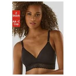 Bralette-BH Petite Fleur, Damen, Gr. 80, Cup AA, schwarz (schwarz, wei&szlig;), Jersey, Obermaterial: 82% Baumwolle, 10% Elasthan, 8% Polyamid, BHs, ohne B&uuml;gel im attraktiven Doppelpack