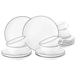 Teeservice Seltmann Weiden "Geschirr-Set Lido Black Line", weiß, 18 Stk., Porzellan, Geschirr-Sets, Tassen, Untertassen, Teller,18 Teile, für 6 Personen, Made in Germany