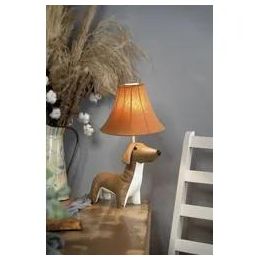 LED Tischleuchte "Waldi der Dackel", braun (braun und weiß), 1, H: 26cm, 1 Stk., HAPPY LAMPS FOR SMILING EYES, Leuchten, Hochwertig, Einzigartig, Tiermotiv