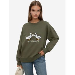 Hiccup Sweatshirt Damen Gr&ouml;&szlig;e S khaki / wei&szlig;