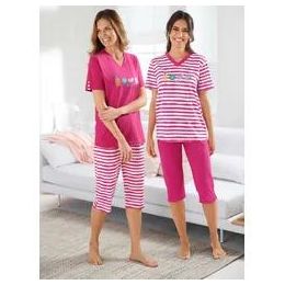 Schlafanzug Comtessa, Damen, Gr. 48/50, pink (fuchsia, fuchsia, geringelt), 100% Baumwolle, Homewear-Sets Schlafanzug