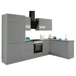 Winkelküche Optifit "Bern", grau (küche: grau, front: basaltgrau, korpus: basaltgrau, arbeitsplatte: anthrazit), B:315cm T:60cm, Komplettküchen-Sets, Stellbreite 315x175 cm,wahlweise mit E-Geräten,höhenverstellb.Füße