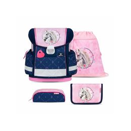 Belmil 4tlg-Set: Schulranzen Set Classy Amazing Horses in Blau H36xL32xT19 cm | Gr.: onesize
