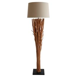 Salesfever Stehlampe 175 cm handgefertigt aus Treibholz mit Leinen Lampenschirm in Weiß | Gr.: onesize