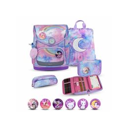 Belmil 6tlg-Set: Premium Schulranzen Compact Plus Moonlight in Lila H37xL30.5xT19 cm | Gr.: onesize