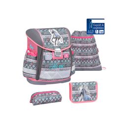 Belmil 4tlg-Set: Schulranzen Horse Aruba Blue in grau – (H)36 x (B) 32 x (T) 19 cm | Gr.: onesize