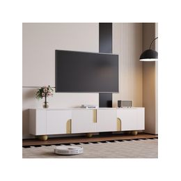 ABRIHOME Weißer TV-Schrank mit 4 Türen, Marmor-Optik Oberfläche & runden Holzfüßen | Gr.: onesize