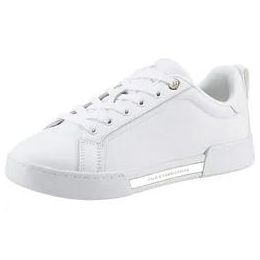 Plateausneaker Tommy Hilfiger "CHIQUE COURT SNEAKER", Damen, Gr. 42, wei&szlig;, Leder, Schuhe Plateausneaker, Freizeitschuh, Halbschuh, Schn&uuml;rer, Logoapplikation im Plateau