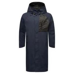 Regenmantel STONE HARBOUR "Zafaar", Herren, Gr. L (52), blau (navy), Obermaterial: 100% Nylon, Innenfutter: 100% Polyester, Ärmelfutter: 100% Polyester, lässig geschnitten knieumspielend, hoch geschlossener Ausschnitt, mit Knöpfen,verstellbar normaler Saum mit Druckknöpfen,verstellbar, Mäntel, Lange Herren Regenjacke mit Kapuze