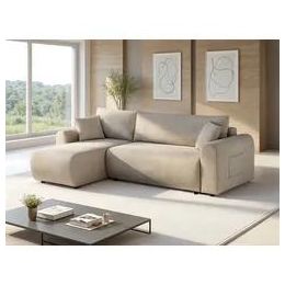 Ecksofa OTTO HOME "JONAA, 241cm, L-Form, Schlafsofa, Boxspringfederung, Dauerschläfer", beige, B:241cm H:79cm T:52cm, Sofas, 133/200cm, Recamiere links/rechts, Bettkasten, Cord u. Struktur