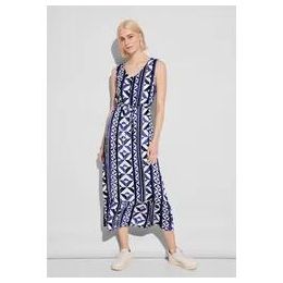 Maxikleid Street One, Damen, Gr. 46, EURO-Größen, blau (intense cobalt blau), Stoff, 100% Viskose, bedruckt, gerade lang, V-Ausschnitt, Bündchen, Kleider, mit Tunnelzug an der Taille