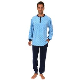Normann Frottee Schlafanzug Pyjama lang B&uuml;ndchen - 75354 in hellblau | Gr.: 50