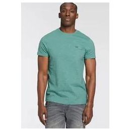 T-Shirt Bruno Banani, Herren, Gr. 4XL (68/70), grün (grün, meliert), Single Jersey, Obermaterial: 100% Baumwolle, meliert, slim fit hüftlang, Rundhals, gerader Abschluss, Shirts, Mit Doppelkragen und Zierbrusttasche