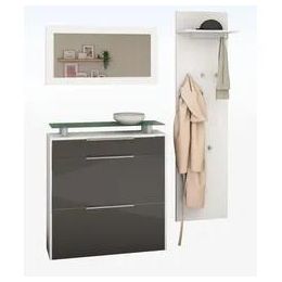borchardt Möbel Garderoben-Set BORCHARDT MÖBEL "Oliva", weiß (weiß matt, graphit hg), Kastenmöbel-Sets, (3-tlg.), mit hängendem Schuhschrank, Paneel und Spiegel