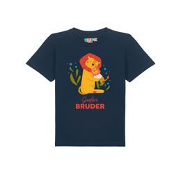 watabout.kids T-Shirt 'L&ouml;wen Gro&szlig;er Bruder' Jungen Gr&ouml;&szlig;e 134/146 navy / curry / rot / wei&szlig;