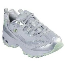 Sneaker Skechers "D'LITES-CHROMATIC", Damen, Gr. 43, grau (grau, silberfarben), Lederimitat, Textil, metallic, Schuhe, Plateausneaker, Schnürschuh mit Metallic Einsätzen