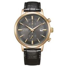 Chronograph Citizen, schwarz (schwarz, anthrazit), Armbanduhren, Herren, Armbanduhr, Herrenuhr, Solar, Stoppfunktion, Lederarmband