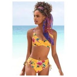 B&uuml;gel-Bikini-Top Sunseeker "Modern", Damen, Gr. 44, Cup B, gelb (gelb, bedruckt), Polyamid, bedruckt, floral, Bikini-Oberteile, in kompakterer Form