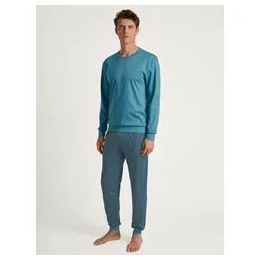 Schlafanzug Calida "Relax Streamline 2", Herren, Gr. M (50), blau (storm blau), Interlock, Obermaterial: 100% Baumwolle, gemustert, unifarben, bequem lang, Rundhals, angesetztes Bündchen, Homewear-Sets, mit weichem Rippbündchen