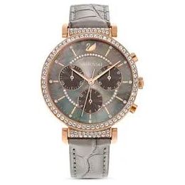 Chronograph Swarovski "PASSAGE CHRONO", grau (taupe), Armbanduhren, Damen, Armbanduhr, Quarzuhr, Damenuhr, Swarovski-Kristalle, Swiss Made