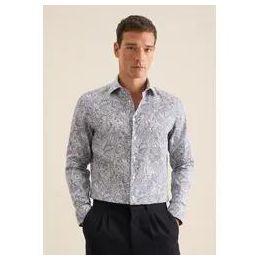 Businesshemd Seidensticker "Slim", Herren, Gr. L (42), normale Ärmellängen, blau, 100% Baumwolle, geblümt, slim fit, 2-Knopf-Manschette, Hemden, Slim Langarm Kentkragen Floral