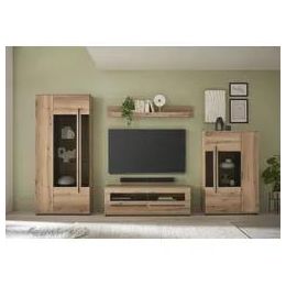 Wohnwand Inosign "Cantara, moderne Anbauwand, Wohnzimmer-Set, in Eiche Evoke oder Weiß", eiche evoke, B:340cm H:200cm T:42cm, Holzwerkstoff, Kastenmöbel-Sets, enthält zwei Vitrinen, ein Lowboard und ein Wandboard