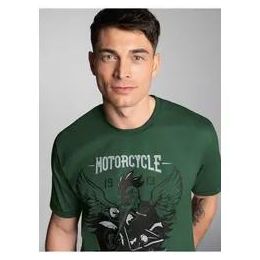 T-Shirt TRIGEMA "TRIGEMA T-Shirt mit großem Motorrad-Printmotiv", Herren, Gr. XL, grün (efeu), 100% Baumwolle, Basic, Shirts
