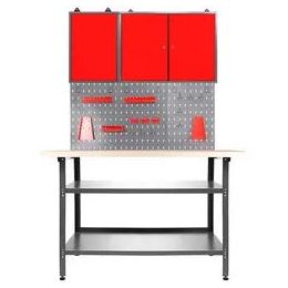 Werkstatt-Set ONDIS24, rot (anthrazit, rot), B:120cm H:205cm T:60cm, Metall, Werkbänke, 120 cm