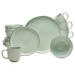 Kombiservice Van Well "Geschirr-Set Urban, 16-teilig", grün, 16 Stk., Steinzeug, Geschirr-Sets, rund, spülmaschinen- und mikrowellengeeignet