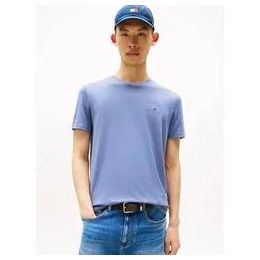 Tommy Hilfiger T-Shirt TOMMY JEANS "TJM XSLIM JASPE HTR TEE EXT", Herren, Gr. L, blau (blau moment htr), Single Jersey, Obermaterial: 60% Baumwolle, 40% Polyester, unifarben, Basic, slim fit normal, Rundhals, eingesetzt abgesteppte Kante, Shirts, Mit Rundhalsausschnitt