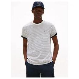 T-Shirt Tommy Hilfiger "ESSENTIAL REG FIT SOLID TEE mit Stickerei und Rundhals", Herren, Gr. L, ivory petal, preppy navy, Single Jersey, Obermaterial: 100% Baumwolle, Basic, Rundhals, Shirts, unifarben, casual, regular fit, Baumwolle, Rundhals