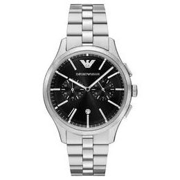 Chronograph Emporio Armani, schwarz (edelstahlfarben, schwarz), Armbanduhren, Herren, Quarzuhr, Armbanduhr, Herrenuhr, Edelstahlarmband, analog, Tag