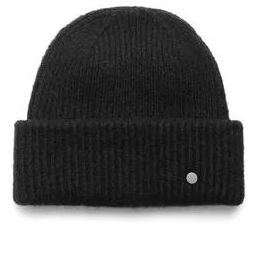 Strickmütze Pearlwood "ZOE", Damen, schwarz, Feinripp, Materialmix, unifarben, Mützen, Feinripp, wärmend, breiter Umschlag